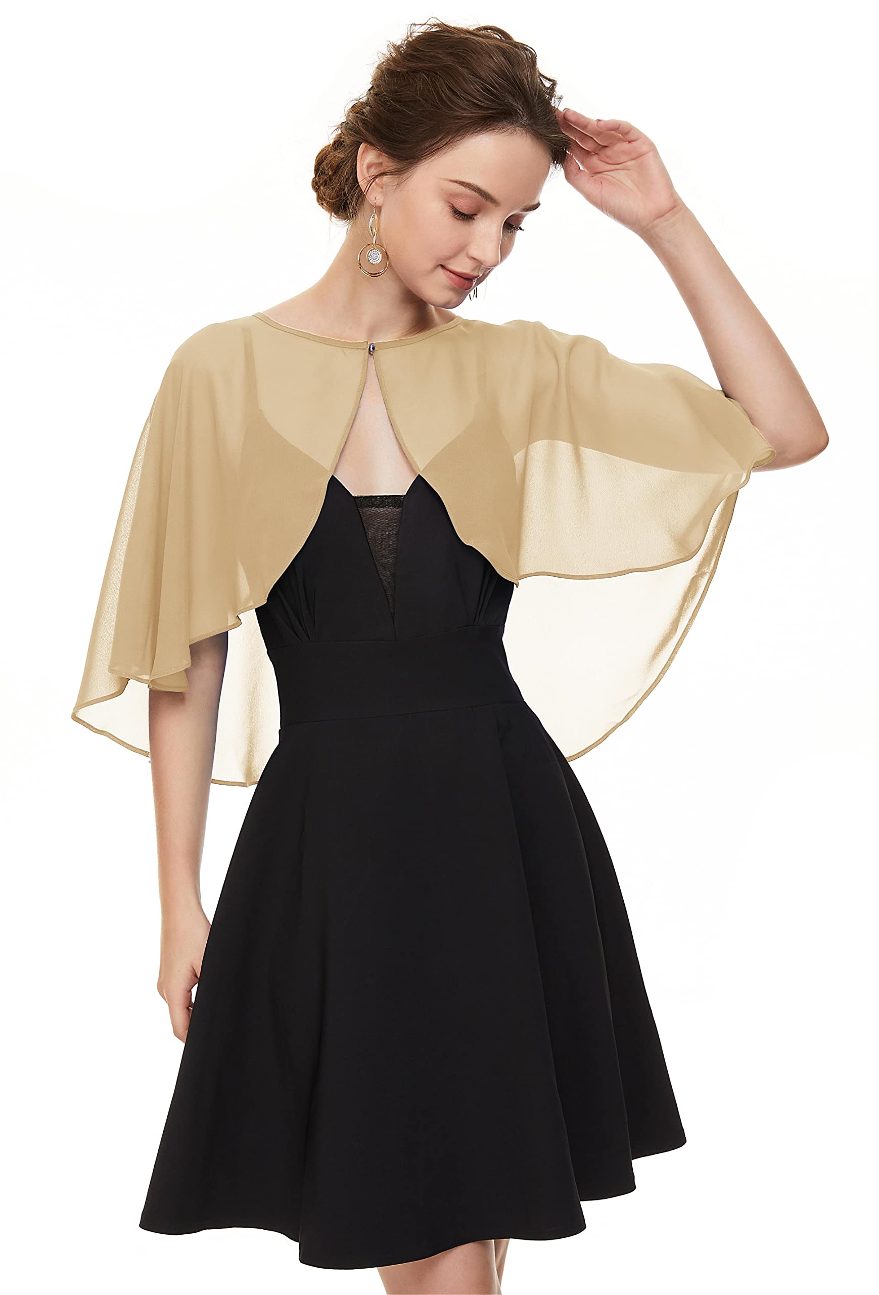 Soft Chiffon Shawls Wraps Shrug for Wedding Evening Dress Cape Cover Up for Women(Dusty gold)