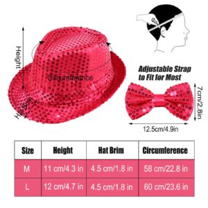 10 Pcs Unisex Sequin Fedora Hat Sequin Bow Ties Set Bling Retro Dance Jazz Cap Funky Party Costume Fedora (Large, 5Pack Black)