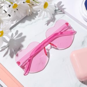 Colzzy 16 Pair Heart Shaped Sunglasses Candy Color Glasses Frameless Sunglasses for Party Women(Pink)