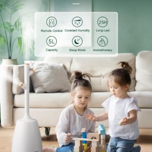 Aiheal Humidifiers for Bedroom Large Room Home, 5L Top Fill Cool Mist Ultrasonic Humidifier for Baby Plants, Smart Humidistat Mode, Essential Oil Diffuser, Sleep Mode, Auto Off and Ultra Quiet, White