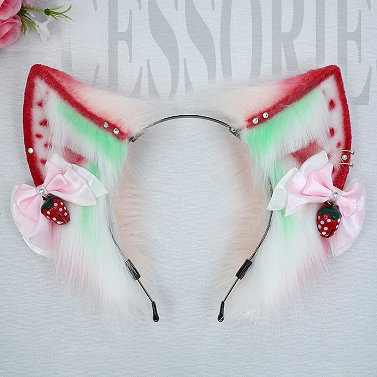 Faylay Women Furry Cat Ear Animal Ears Headband Ribbon Decor (CMME)