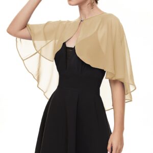 Soft Chiffon Shawls Wraps Shrug for Wedding Evening Dress Cape Cover Up for Women(Dusty gold)