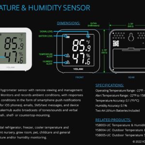 YoLink X3 Version Temperature & Humidity Sensor, Supports App Real-Time Data Refresh, Alexa, IFTTT, Home Assistant Integration - YoLink Hub Required