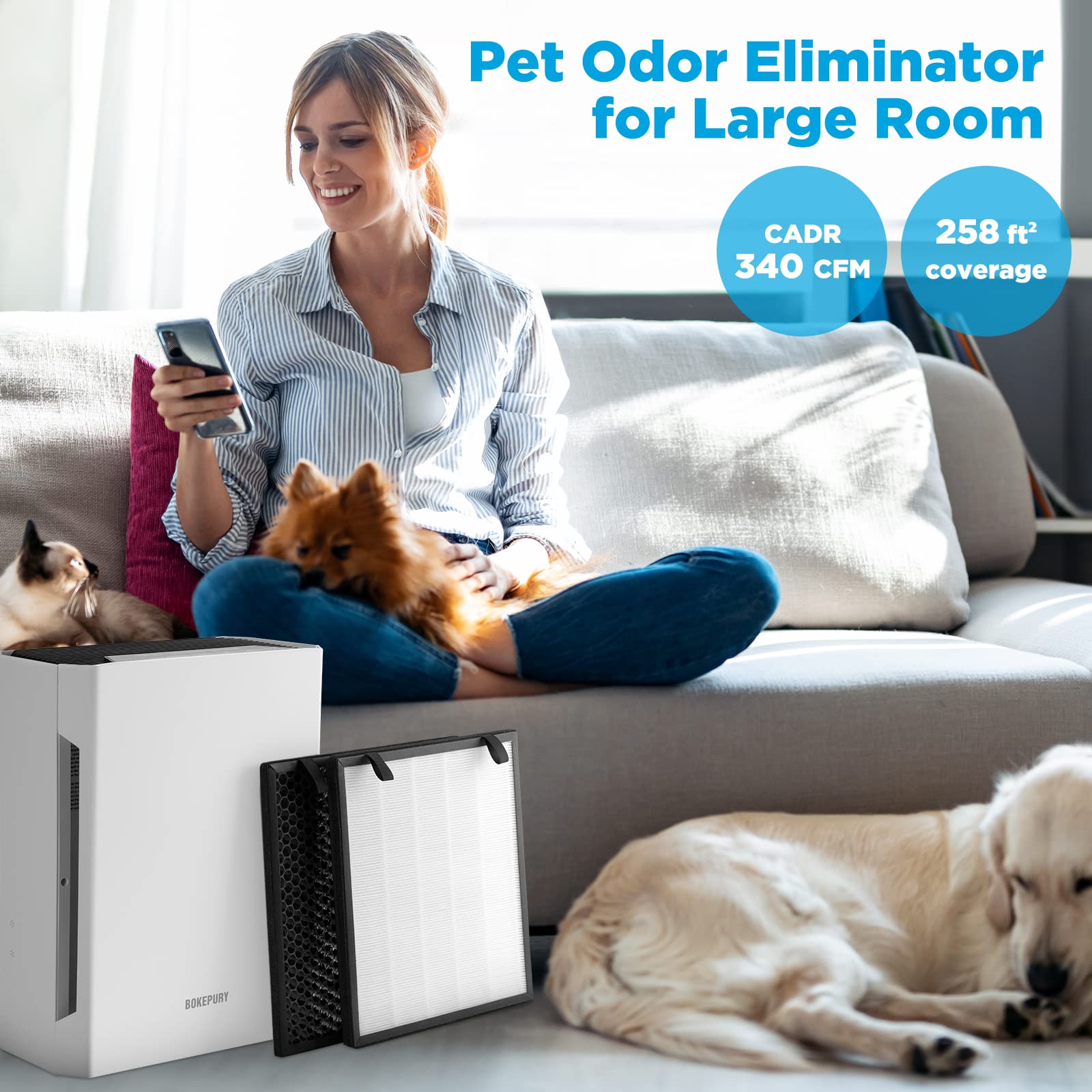 Air Purifiers for Home Large Room Smart Heap Air Purifier with Air Quality Sensors Portable Air Purifier for Bedroom Office Air Cleaner for Pets Odor Allergies Smoke Dust Pollen