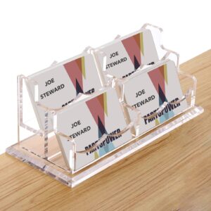 partspower acrylic business card holder for desk, horizontal clear business name card display stand, desk accessory business name card organizer (horizontal, 4-slot)