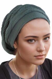 jewish head covering beret head wrap adjustable head scarf breathable light cotton cancer headwear for women israeli tichel  (green)