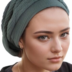 Jewish Head Covering Beret Head Wrap Adjustable Head Scarf Breathable Light Cotton Cancer Headwear for Women Israeli Tichel  (Green)