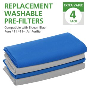 4 Pack 411 Replacement Washable Pre-Filters for Blueair Blue Pure 411, 411+, 411 Auto and Mini Air Purifier, Removes Pollen, Dust, Pet Dander,2 X Lunar Rock+2X Diva Blue