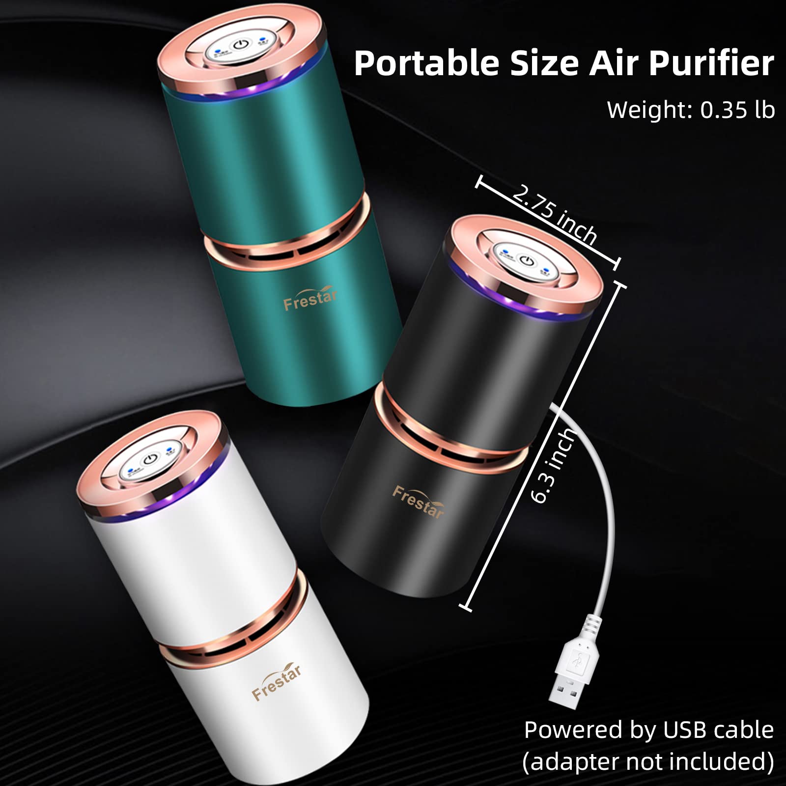 Mini Air Purifier USB Air Purifiers for Car Office Desk Small Room, Super Quiet with LED Night Light, No Adapter (Black)