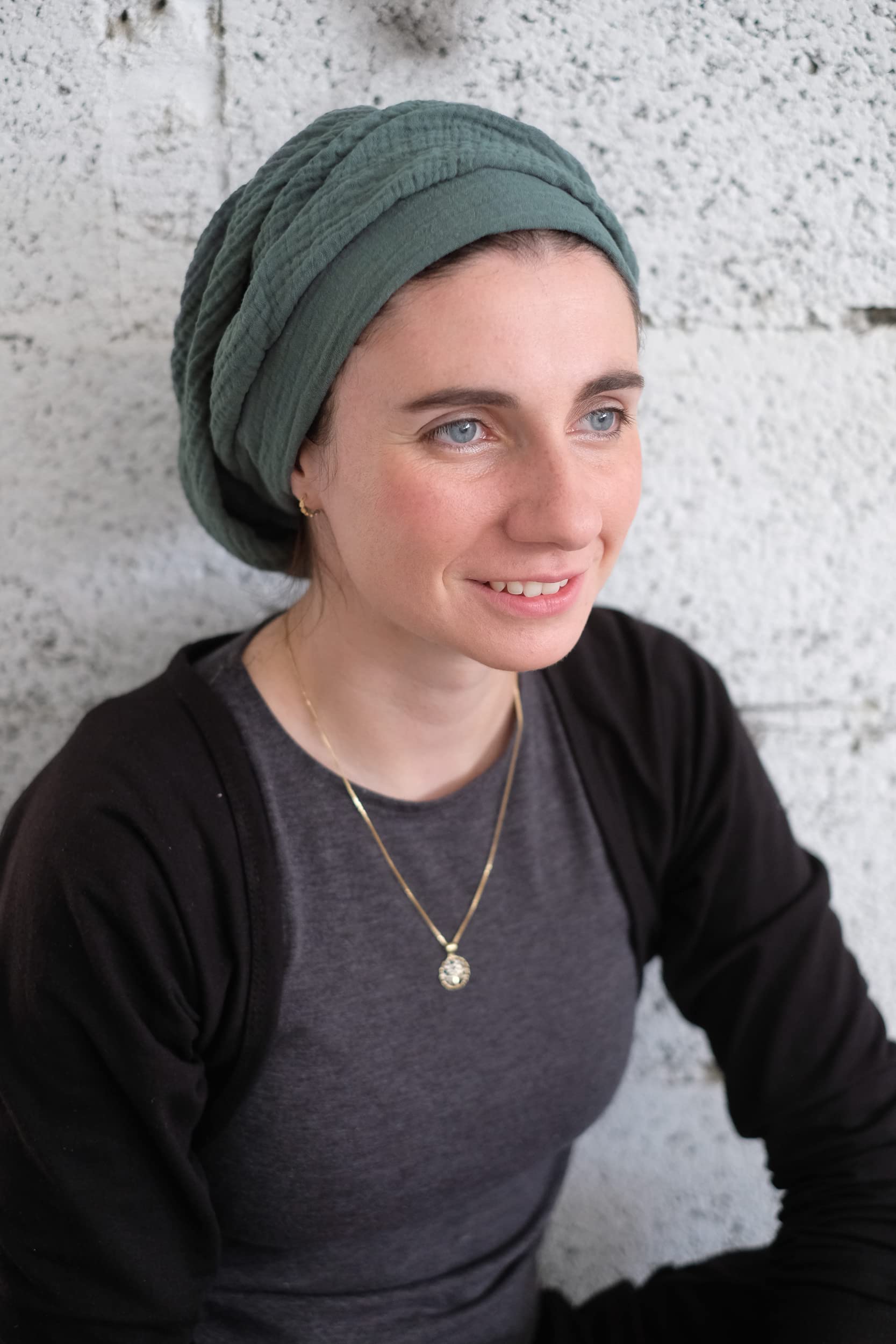 Jewish Head Covering Beret Head Wrap Adjustable Head Scarf Breathable Light Cotton Cancer Headwear for Women Israeli Tichel  (Green)