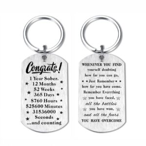 laluminter 1 year sobriety gifts for women men, one year sober anniversary keychain with encouragement quotes