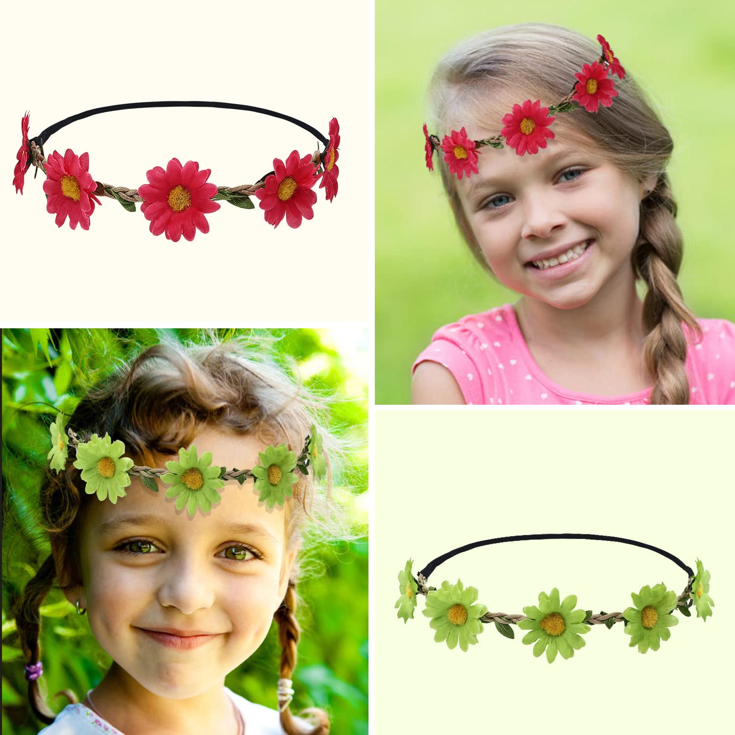 Cinaci 14 Pack Handmade Hawaiian Beach Bohemian Boho Adjustable Sunflower Flower Crowns Headbands Wreath Tiara Garland Wedding Party Headpieces for Women Girls Brides Bridesmaids Teens