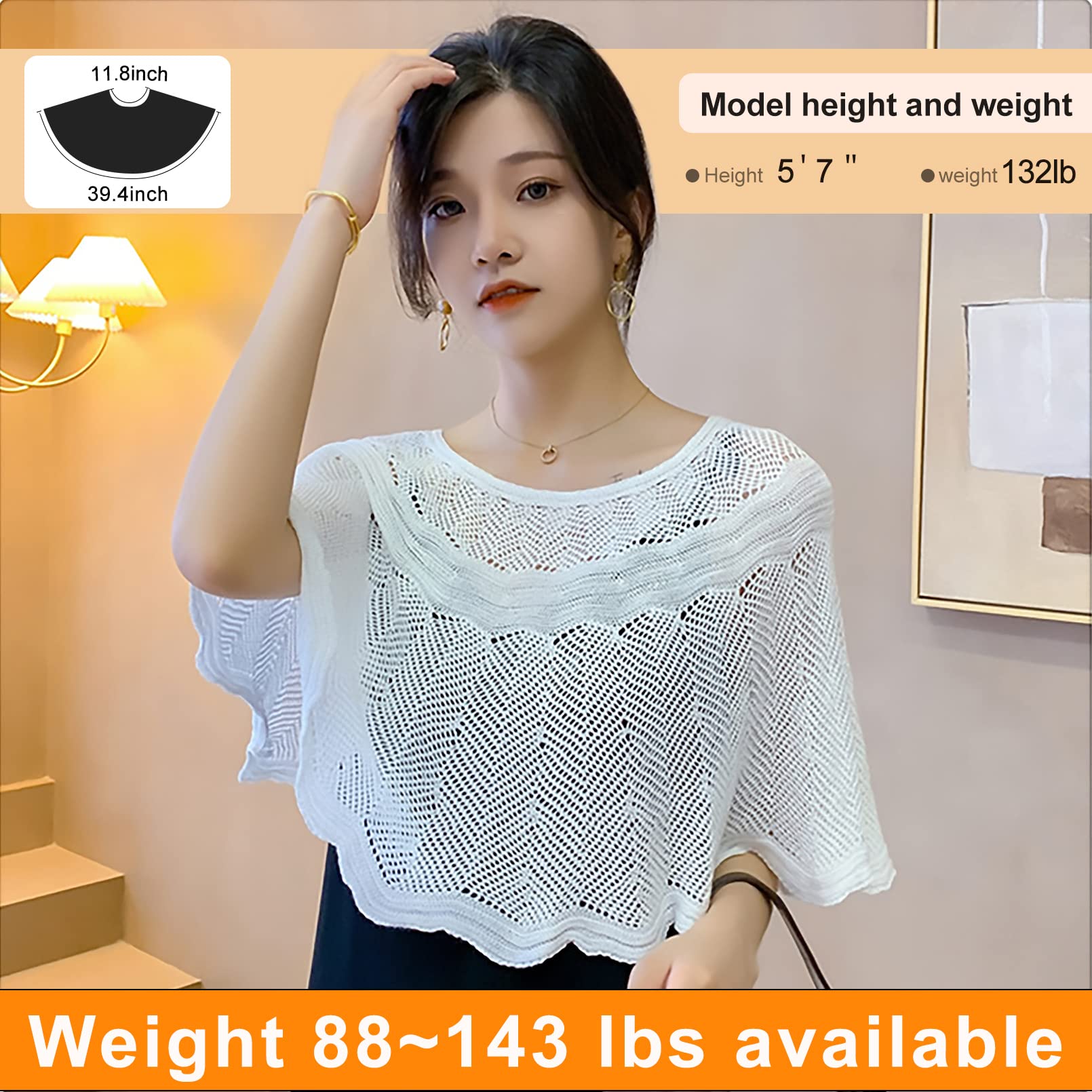 RainFlowwer Knitted Sun-Proof Shawl, Ice Silk Shawl for Women, Summer Hollow-Out Knit Shawl Wraps, Women's Open Knit Top (Black)