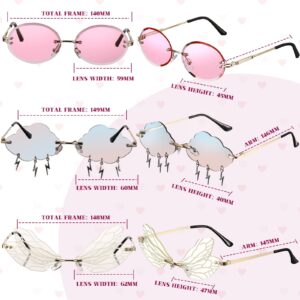 Juinte 8 Pcs Irregular Sunglasses Set Rimless Lovely Flame Rectangle Cloud Star Butterfly Sunglasses Frameless Candy Color Glasses Heart Slender Oval Triangle Sunglasses for Women Men (Stylish Style)