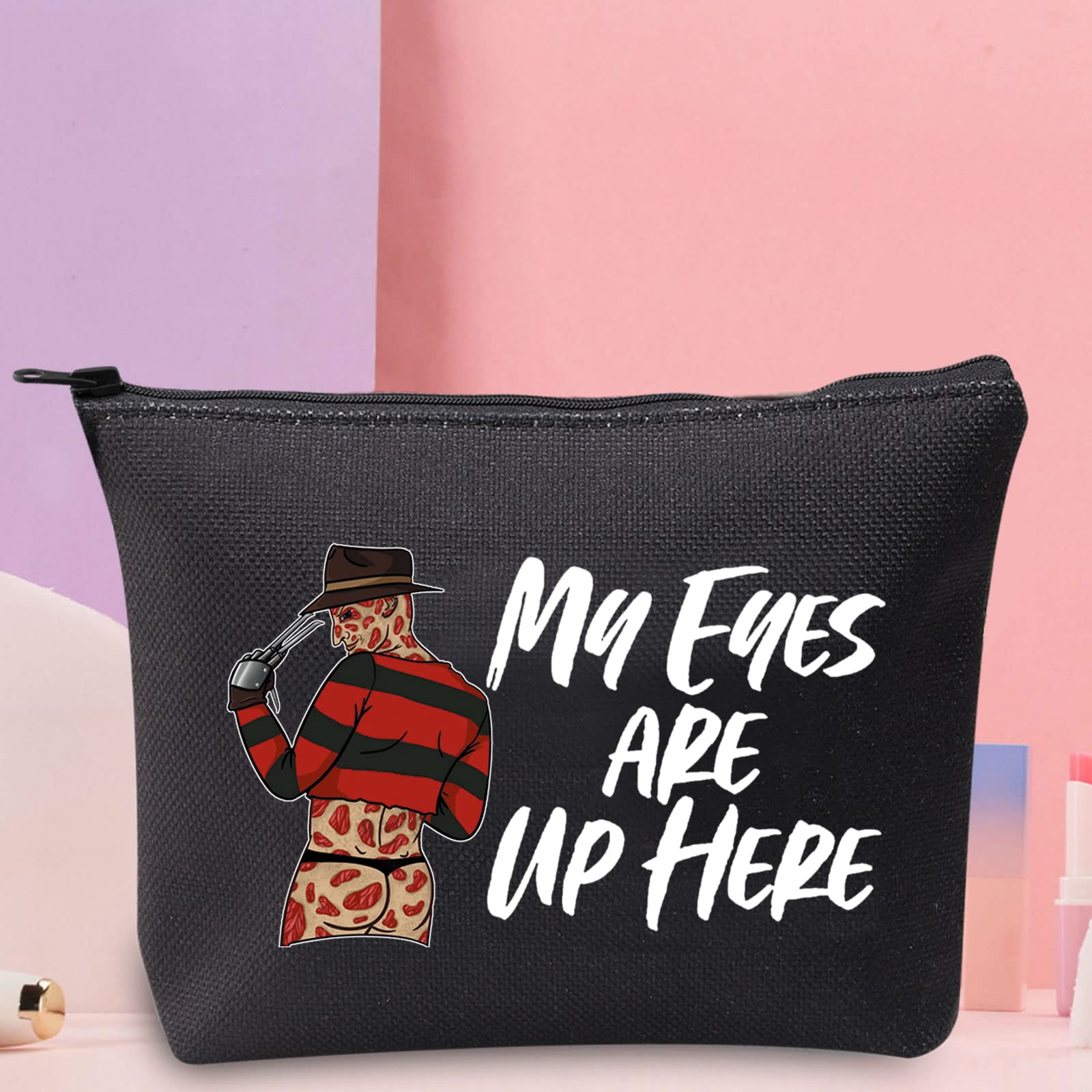 WZMPA Horror Movie Cosmetic Makeup Bag Horror Movie Inspired Gift My Eyes Are Up Here Zipper Pouch Bag For Women Girls (Eyes Up Here)