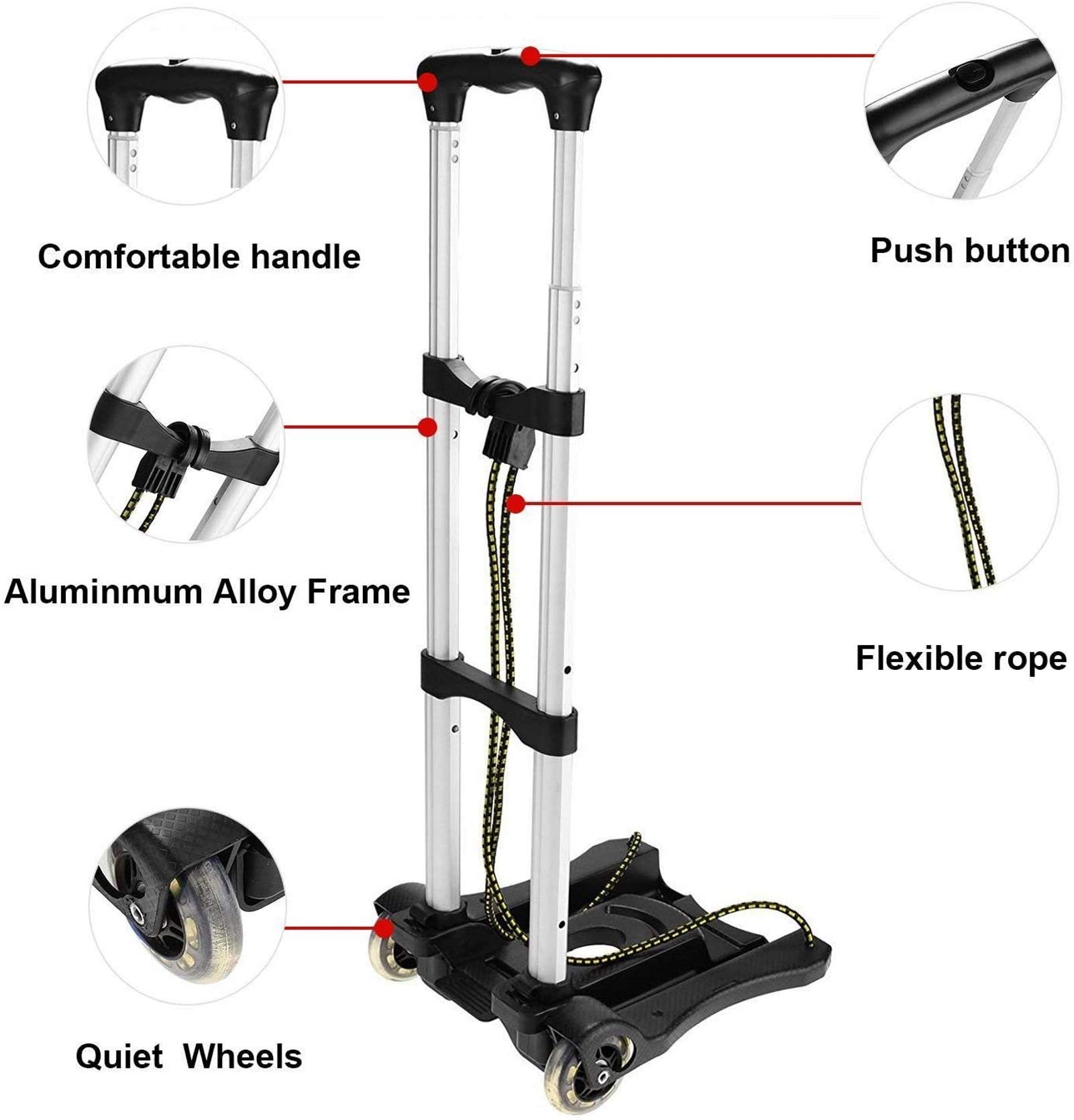 AQQO Aluminum Folding Hand Trucks Portable Luggage Cart Lightweight Travel Hand Truck/Heavy Duty Hand Trucks/Two-Wheel Luggage Cart (80LB)