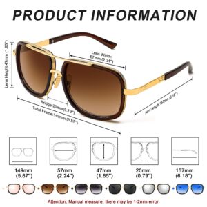 FEISEDY Retro Trendy Aviator Sunglasses Women Men Classic Vintage Square Sunglasses 70s Large Metal Shades B2321