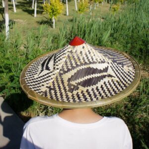 xihexi Chinese Bamboo Hat Oriental Asian Japanese Garden Fish Conical Cap Dia.19 Inch