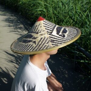 xihexi Chinese Bamboo Hat Oriental Asian Japanese Garden Fish Conical Cap Dia.19 Inch