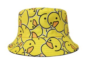 enodtter yellow duck bucket hat for men women teen girl, packable reversible printed sun hats, fisherman outdoor summer travel beach caps