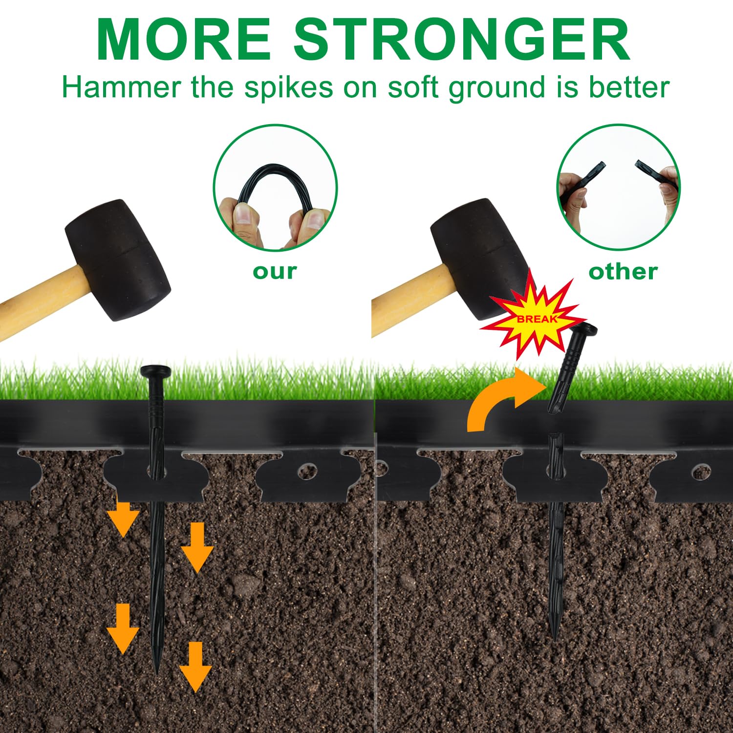 Hugeleaf No Dig Landscape Edging Kit 60 Feet Garden Edging Border with 60pcs Stakes, Paver Edging 2 Inch Tall for Landscaping, Lawn, Flower Beds, Grass, Yard (Black)