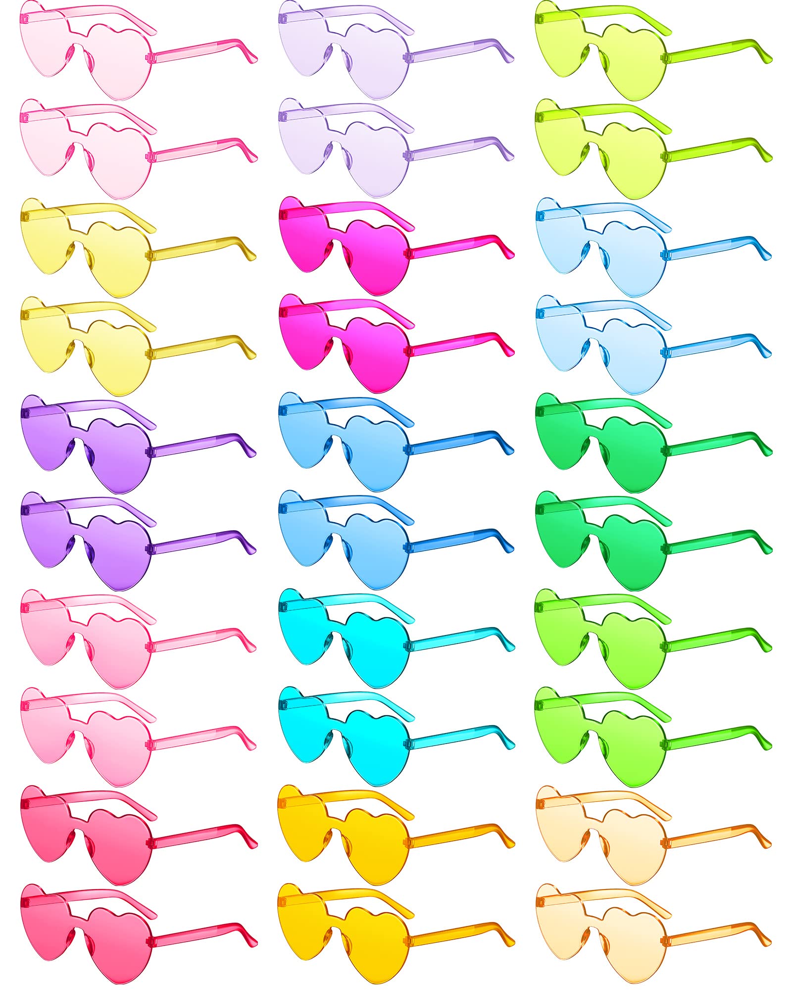 Colzzy 30 Pcs Heart Shaped Rimless Sunglasses Transparent Colorful Frameless Glasses Eyewear Bachelorette Party (Vivid Colors)