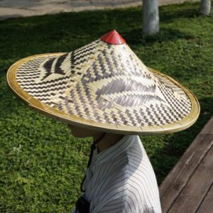 xihexi Chinese Bamboo Hat Oriental Asian Japanese Garden Fish Conical Cap Dia.19 Inch