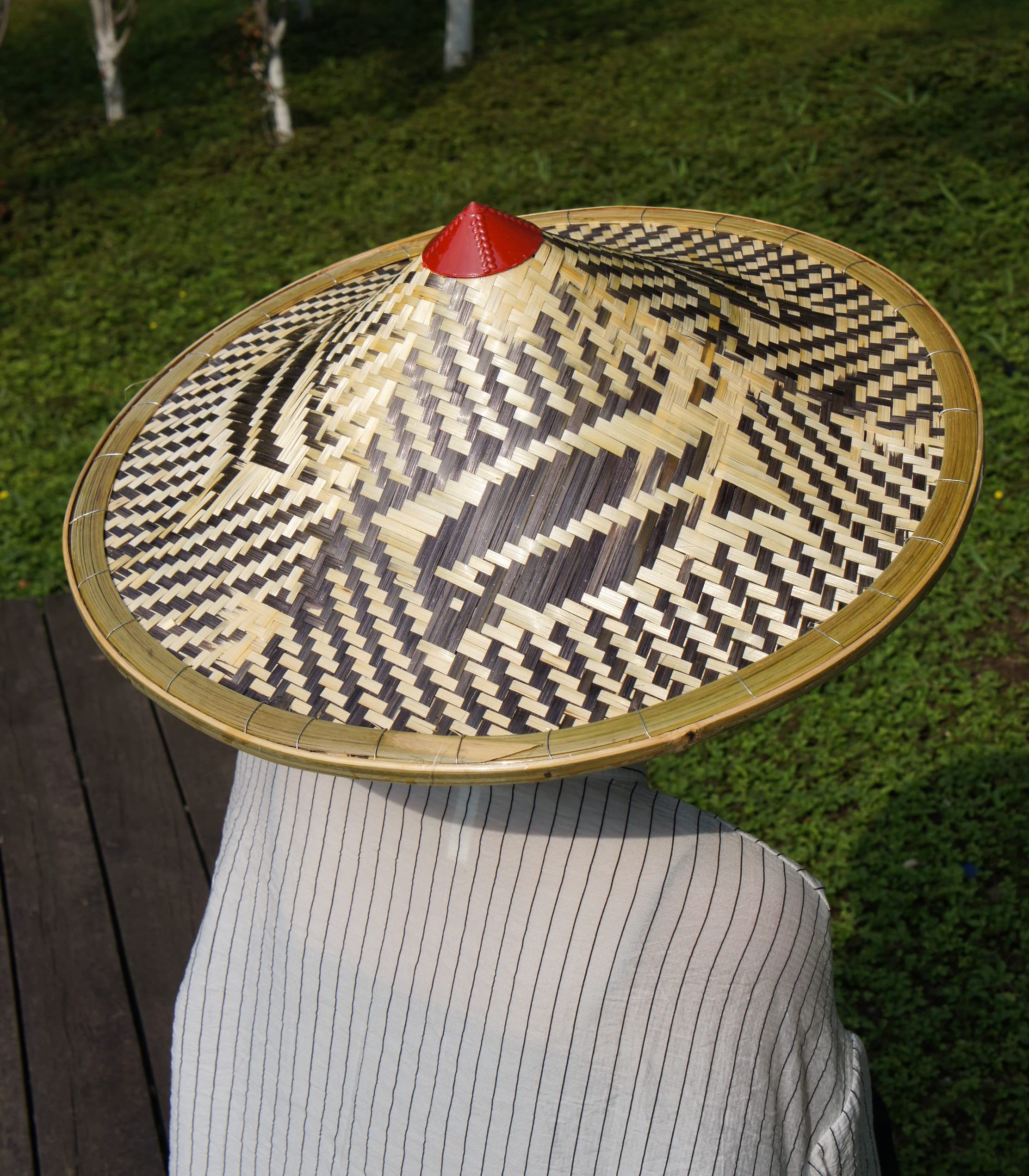 xihexi Chinese Bamboo Hat Oriental Asian Japanese Garden Fish Conical Cap Dia.19 Inch