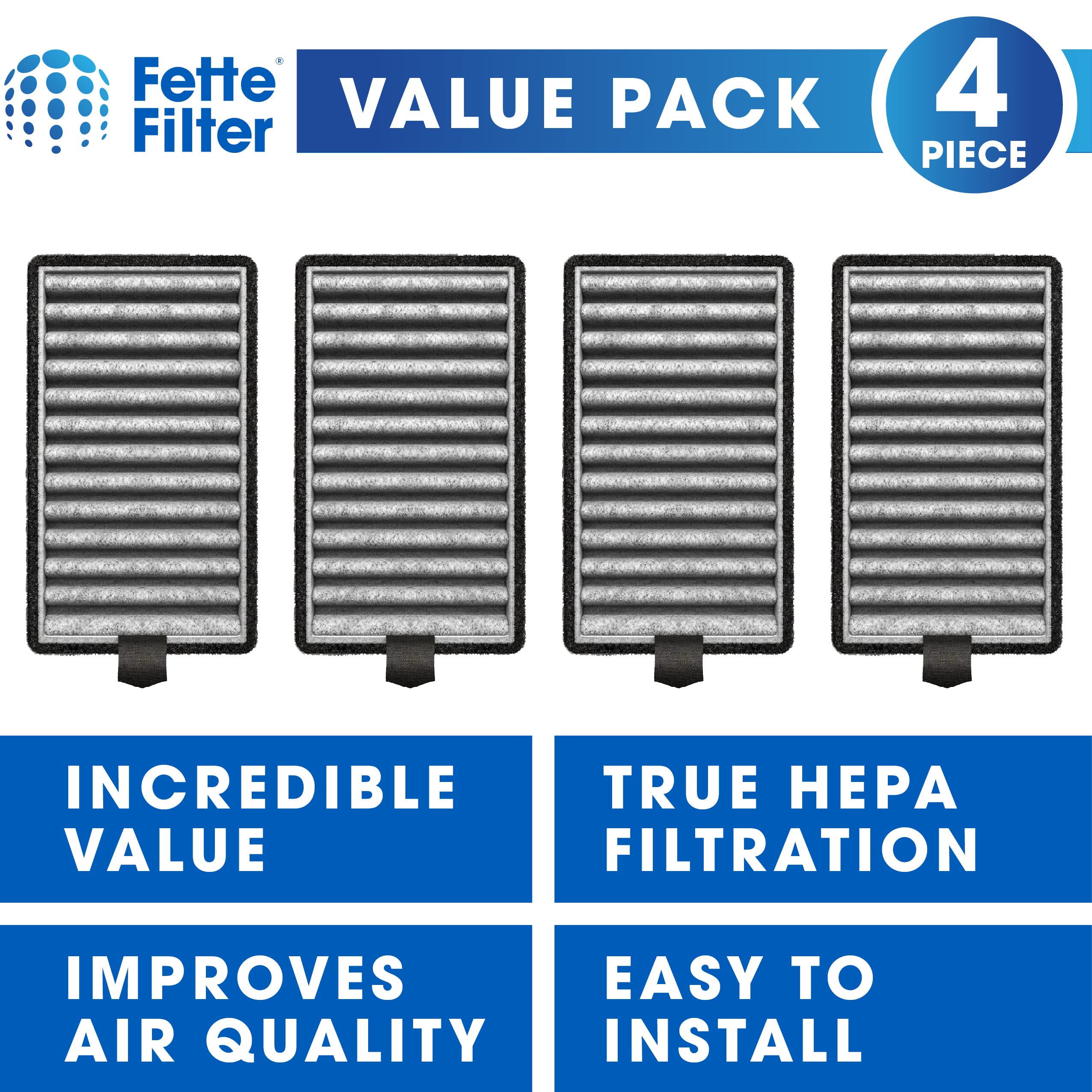 Fette Filter -DSTx HEPA + Carbon Premium Filter Replacement Compatible with Clarifion DSTx Mini Personal Air Purifiers - Pack of 4