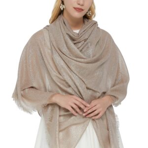 PANTONIGHT Women's Sparkling Metallic Evening Shawl Lightweight Wedding Shawl Extra Large Dressy Shawls and Wraps for Party (CHAMPAGNE GOLD 2511)