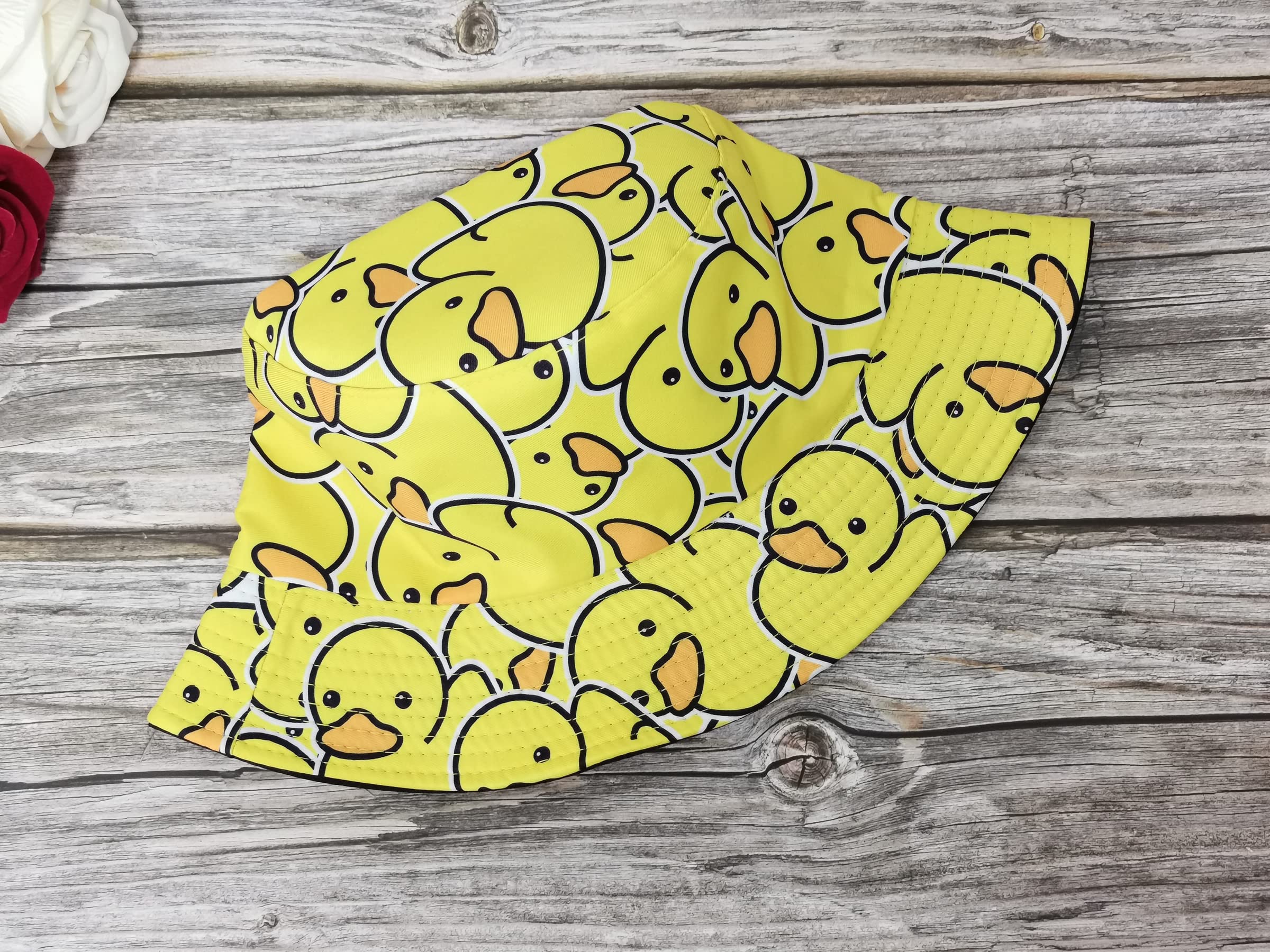 Enodtter Yellow Duck Bucket Hat for Men Women Teen Girl, Packable Reversible Printed Sun Hats, Fisherman Outdoor Summer Travel Beach Caps