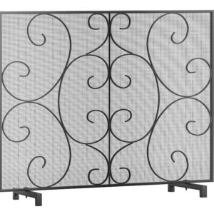 Kingson Single Panel Decorative Flat Fireplace Screen Cover Handcrafted Durable Metal Mesh, Heat-Resistant Free Standing Fire Spark Guard Mesh 37.8" L x 8.8" W x 30.7" H