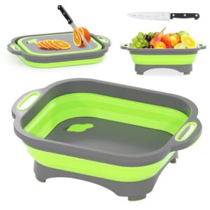 camping cutting board, hi ninger collapsible cutting board with knife foldable camping dishes sink space saving 2 in 1 multifunction storage basket for bbq prep/picnic/camping sink