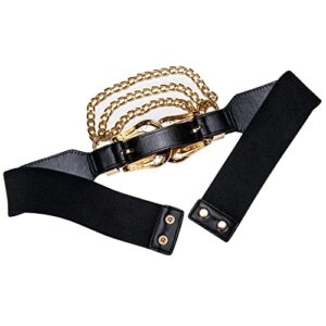 Barry.Wang Stretchy Belts Women Wide Elastic Cinch Waist Belt Designed Chain Black Snap-Button 2 Gold Buckle Halloween