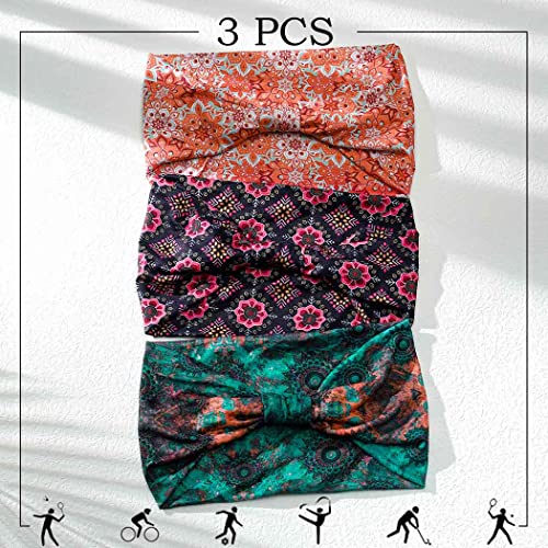 Aceorna Boho Headbands Wide Knotted Hairbands Stretch Printed Head Bands Bohemia Head Wraps for Women 3 Pcs (Set I)