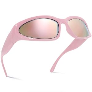 knliwkm y2k wrap around sunglasses fashion rave metallic chrome space alien glasses futuristic shades sports for women men