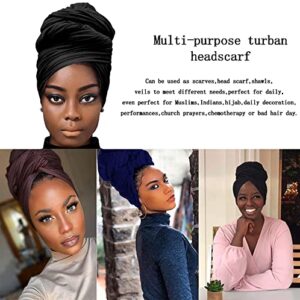 Stretch Turban Jersey Long Headwear Tie for Bed Hair Day Headbands Pink Turban Head Wraps for Black Women