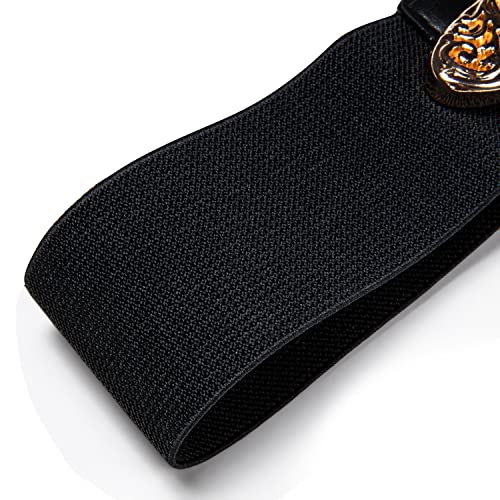 Barry.Wang Stretchy Belts Women Wide Elastic Cinch Waist Belt Designed Chain Black Snap-Button 2 Gold Buckle Halloween