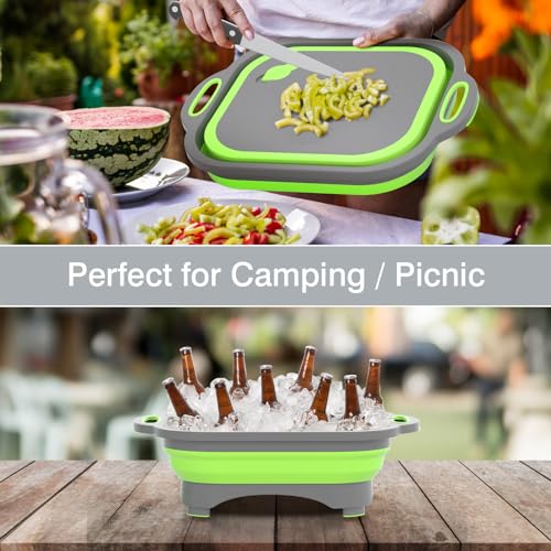 Camping Cutting Board, HI NINGER Collapsible Cutting Board with Knife Foldable Camping Dishes Sink Space Saving 2 in 1 Multifunction Storage Basket for BBQ Prep/Picnic/Camping Sink