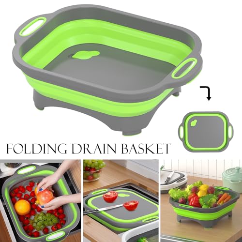 Camping Cutting Board, HI NINGER Collapsible Cutting Board with Knife Foldable Camping Dishes Sink Space Saving 2 in 1 Multifunction Storage Basket for BBQ Prep/Picnic/Camping Sink