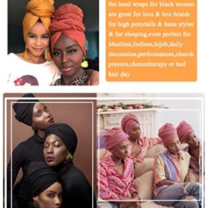 Stretch Turban Jersey Long Headwear Tie for Bed Hair Day Headbands Pink Turban Head Wraps for Black Women