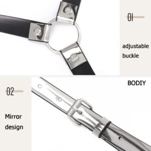 BODIY Women High Waisted Harness Belt Silver Mirror Waist Strap Belts Rave Punk Rock Belts