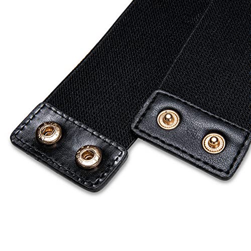 Barry.Wang Stretchy Belts Women Wide Elastic Cinch Waist Belt Designed Chain Black Snap-Button 2 Gold Buckle Halloween