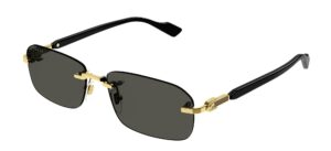 gucci rectangular narrow rimless sunglasses, gold-black-grey, one size