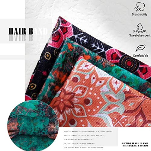 Aceorna Boho Headbands Wide Knotted Hairbands Stretch Printed Head Bands Bohemia Head Wraps for Women 3 Pcs (Set I)