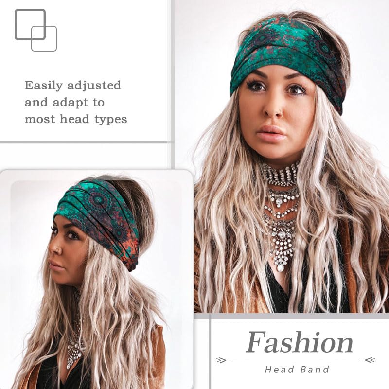 Aceorna Boho Headbands Wide Knotted Hairbands Stretch Printed Head Bands Bohemia Head Wraps for Women 3 Pcs (Set I)