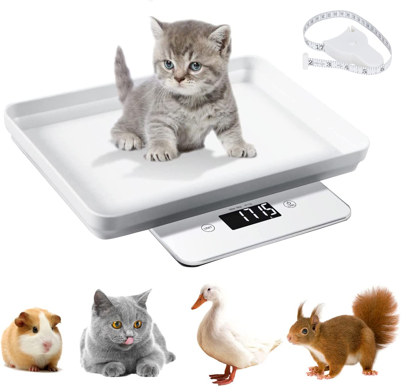 Digital Small Animals Scales for Weighing with Tape Measure, Detachable Tray Puppy Whelping Scale with High Precision Weigh Your Kitten, Rabbit, Multifunction Scales for Small Dogs Cats Crawl Pet