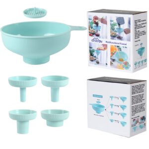 plastic wide mouth kitchen funnels with detachable 4 different sizes spout and strainer for filling small bottles, canning funnel for wide and regular jars,food funnels for kitchen use