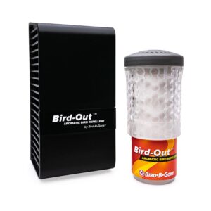 Bird B Gone - Bird-Out Aromatic Bird Repellent Kit - Dispenser & Cartridge - Humane Bird Deterrent Covers 8,000 cu ft (20'x20'x20') - for Patios, Decks, Yards - Easy, Scalable, & Discreet Solution