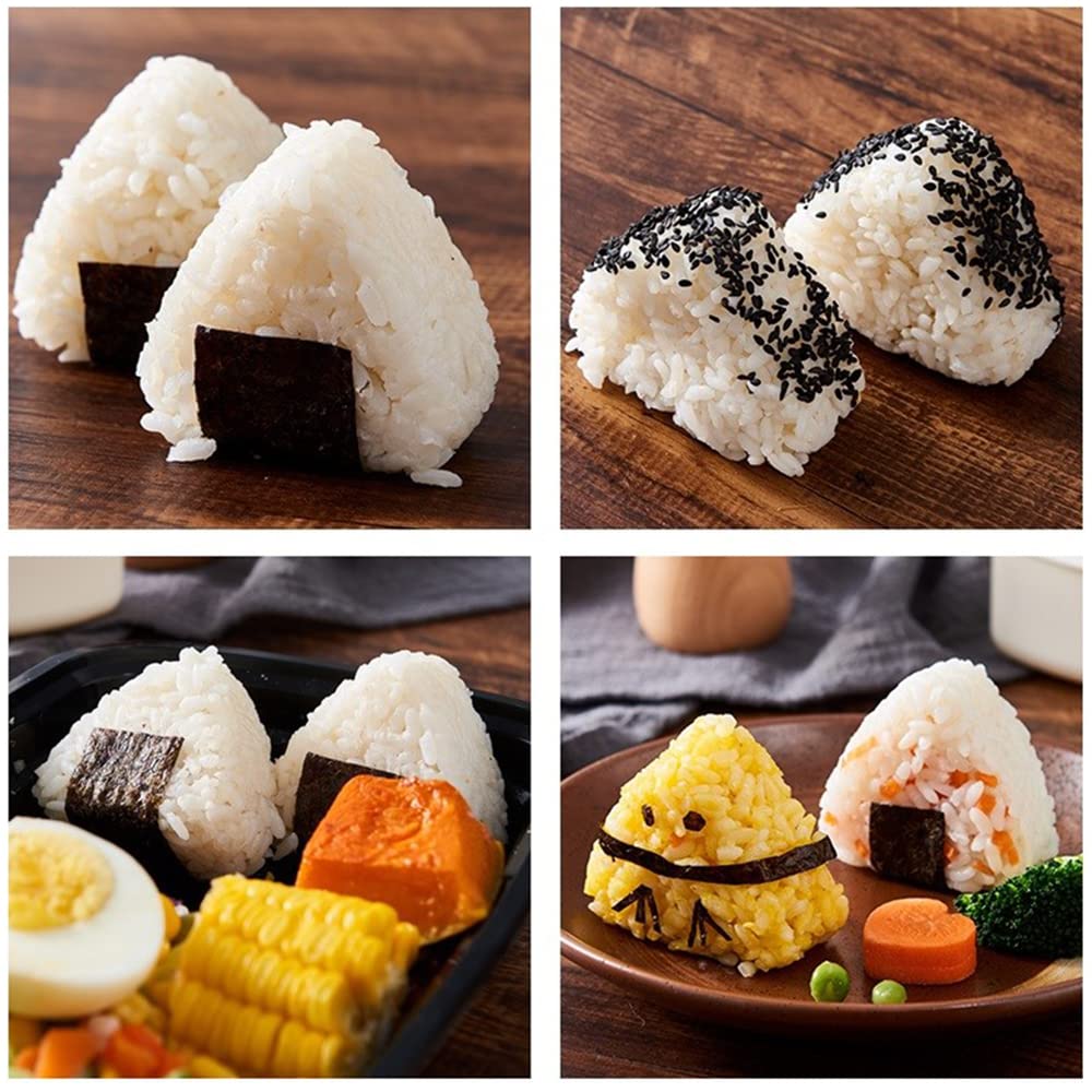 3 Pack Onigiri Sushi Maker Mold, Non Stick Musubi Maker Press, Triangle Rice Ball Mold Sushi Makers (Large & Small) with 2 Pack Small Rice Paddles